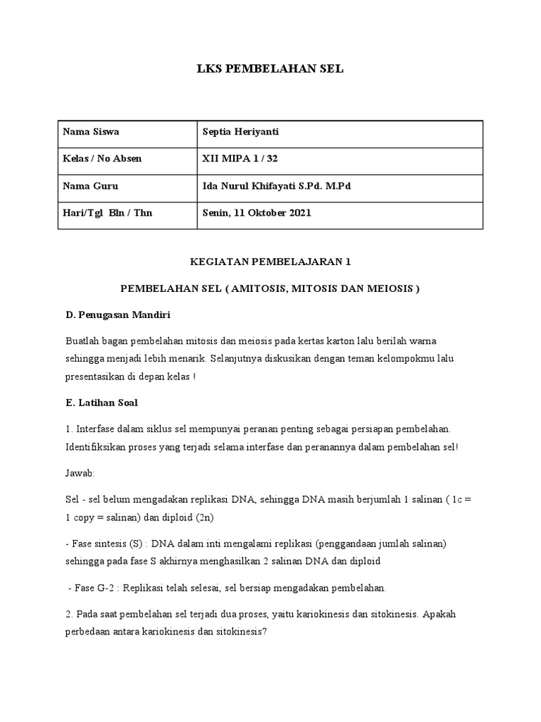 LKS Pembelahan Sel | PDF