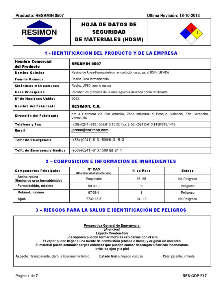 0507hsHDSM 0507 | PDF | Residuos | Formaldehído