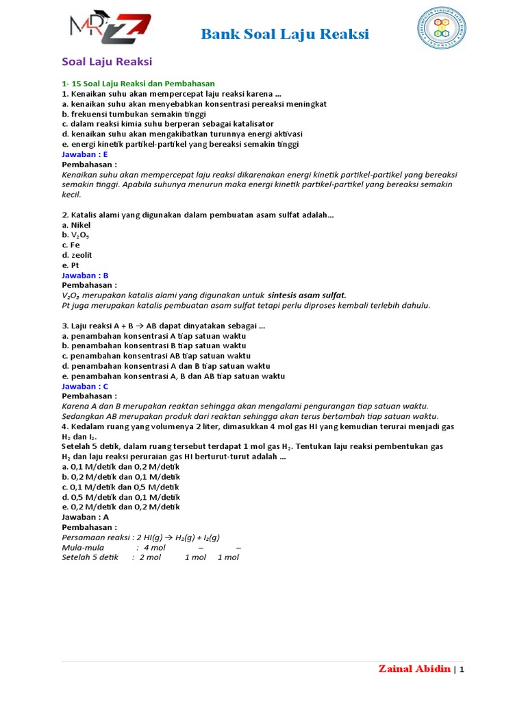 Bank Soal Kelas XI - Laju Reaksi | PDF | Teknologi & Rekayasa