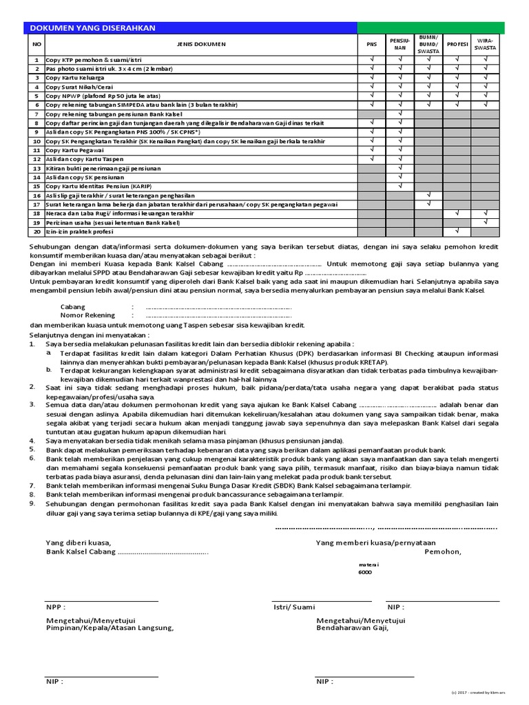 Form Kredit Konsumtif Hal Belakang | PDF