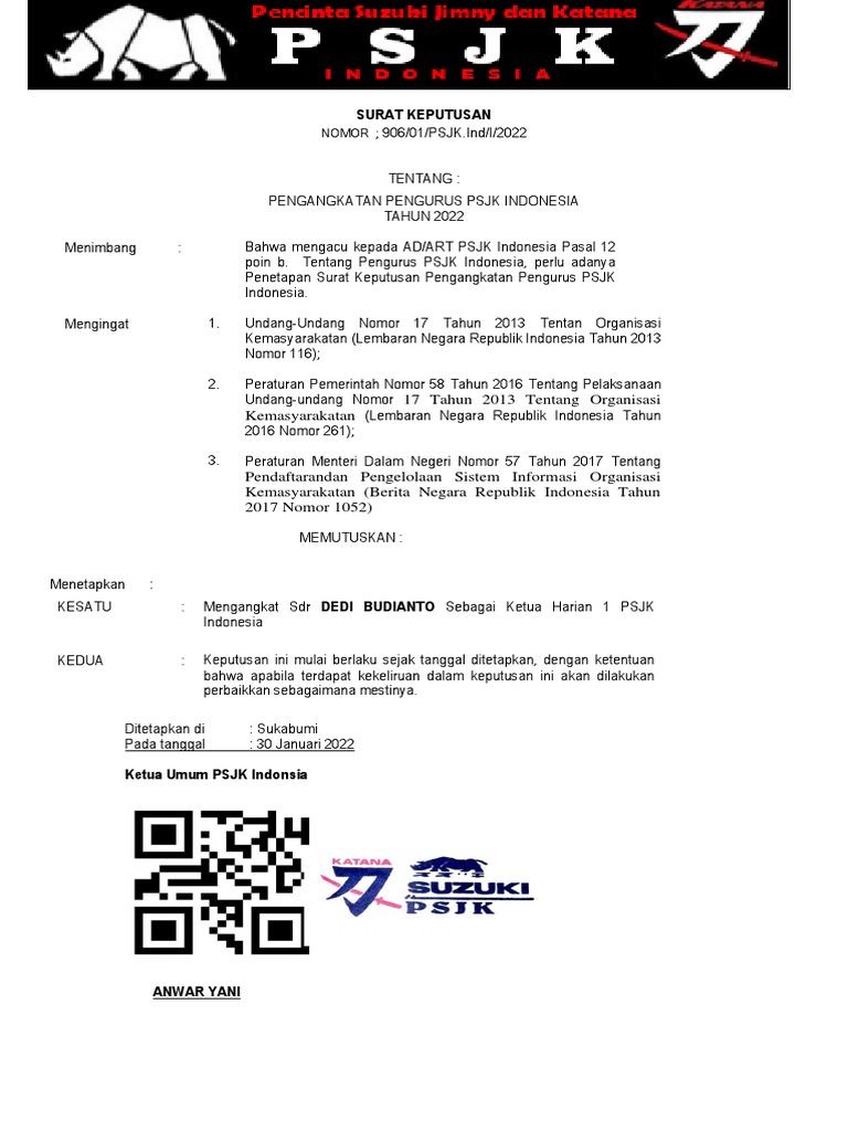 SK Pengurus PSJK Pusat | PDF