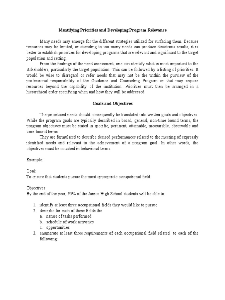 Identifying Priorities and Developing Program Relevance | PDF