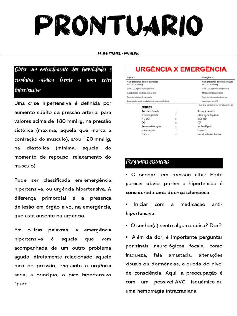 Estudo APG 03 - Prontuario .. | PDF | Hipertensão | Histórico médico