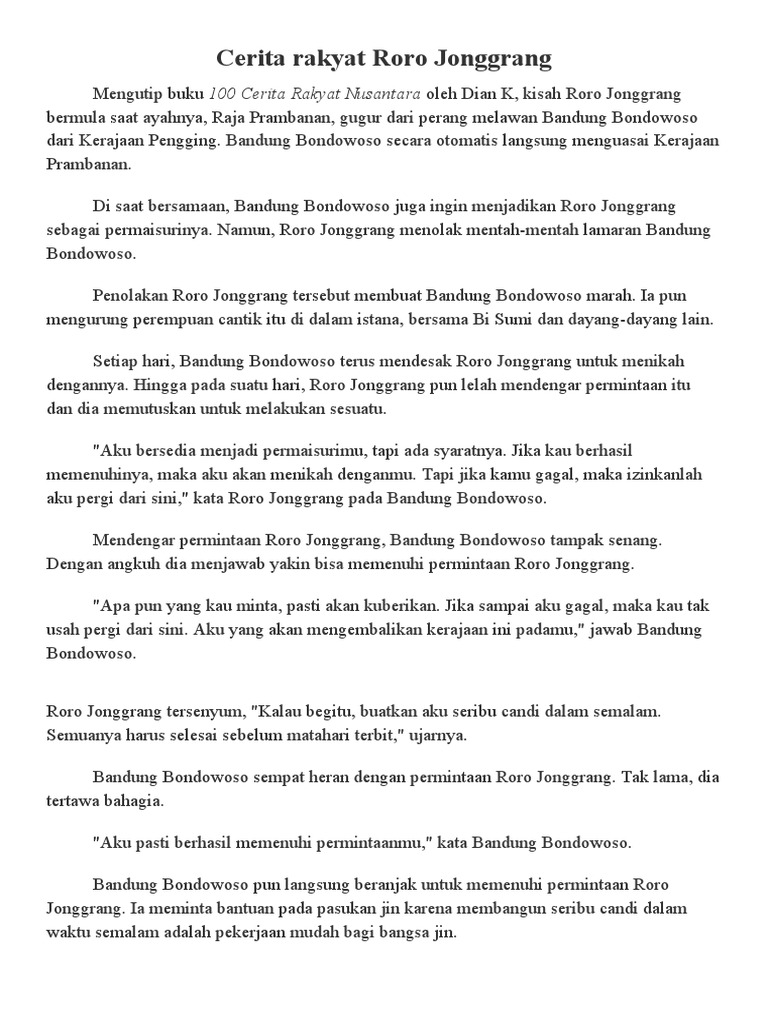 Legenda Roro Jonggrang dan Candi Seribu | PDF