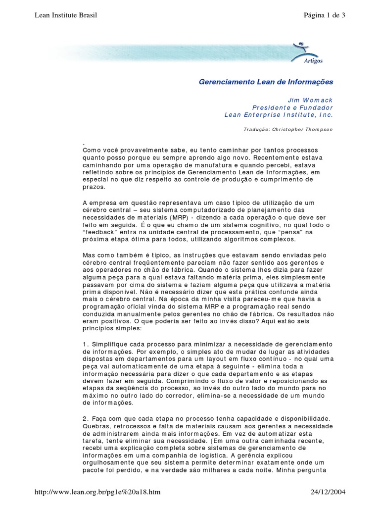 Princípios do Gerenciamento Lean | PDF | Identificação de ...
