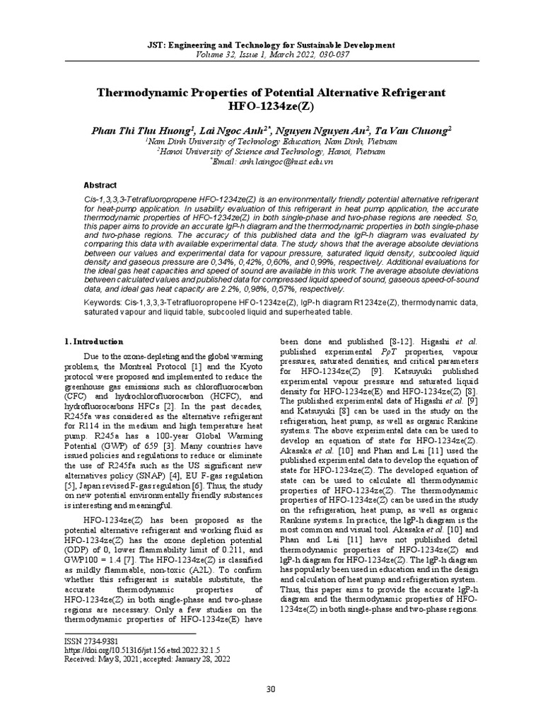 Thermodynamic Properties of Potential Alternative Refrigerant HFO ...