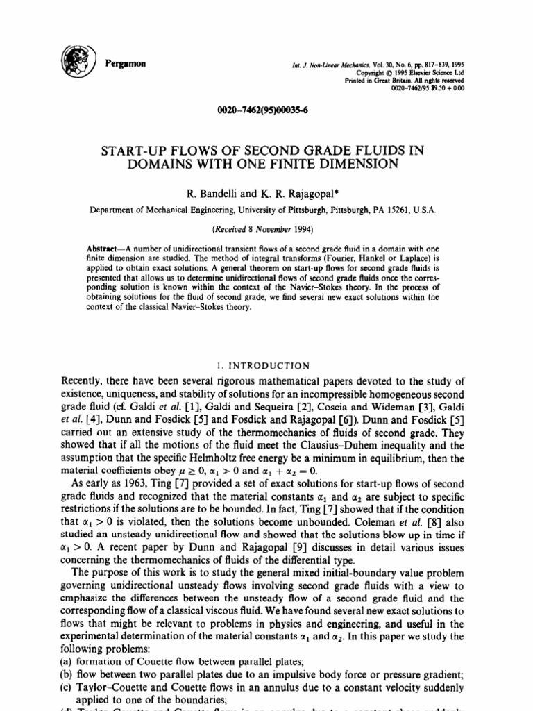 Start Up Couette Flow Second Order Fluid Analytical Solution Viscoelastic Flows | PDF | Navier ...