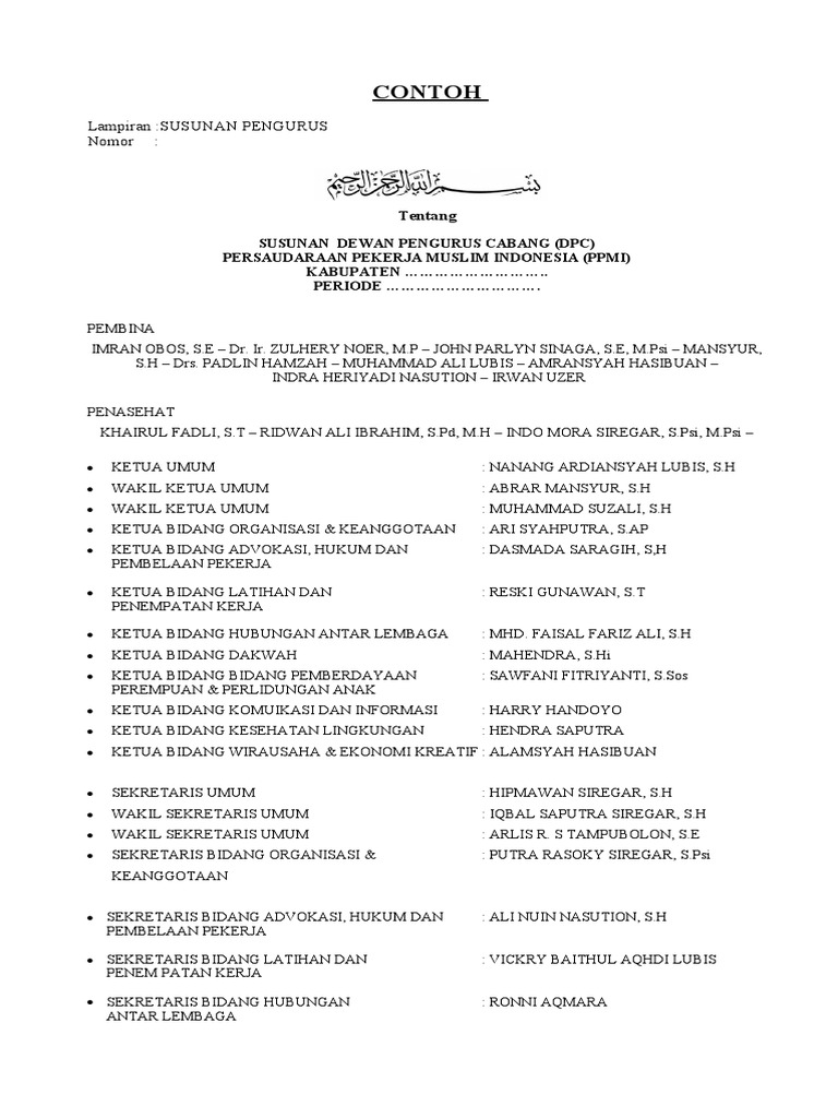Contoh Susunan Pengurus DPC | PDF