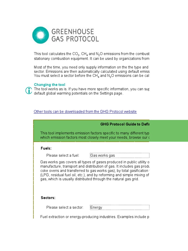 GHG Protocol Tool for Stationary Combustion | PDF | Greenhouse Gas ...