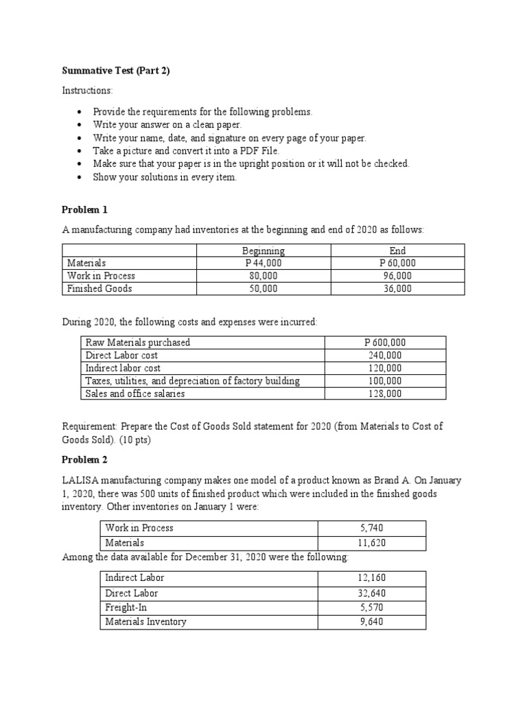 Summative Quiz 1 Part 2 | PDF | Cost Of Goods Sold | Inventory