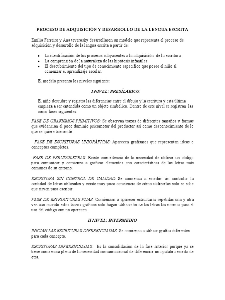 Niveles de adquisición de la lengua escrita | PDF | Escritura | Palabra