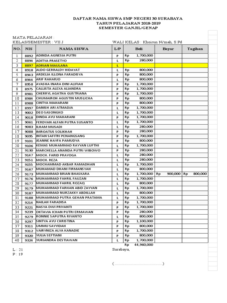 Pembayaran ATRIBUT KELAS 7 | PDF