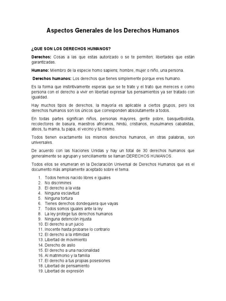 TEMA Aspectos Generales de Los Derechos Humanos | PDF | Derechos humanos | Derechos
