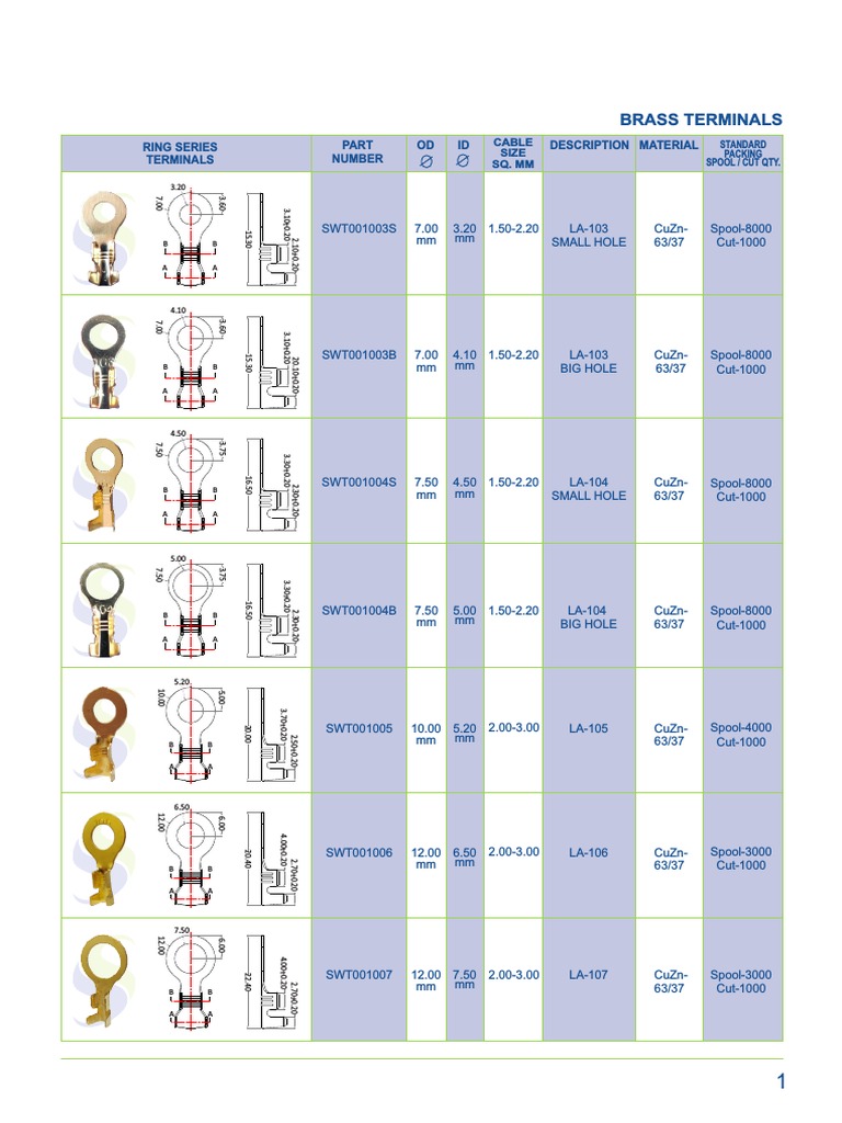 Brass Terminal Specifications and Details | PDF | Equipment ...