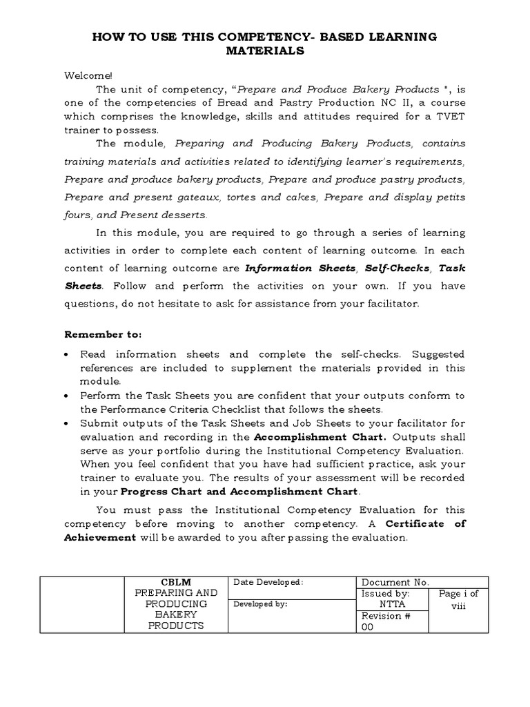 07 01 CBLM Prelim Page | PDF | Bakery | Cooking