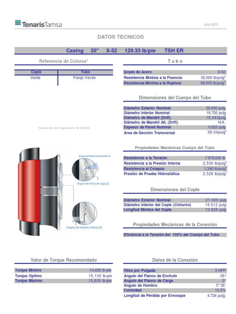 Casing 20" X-52 129.33 Lb/pie TSH Er: Datos Técnicos | PDF | Ingeniería ...