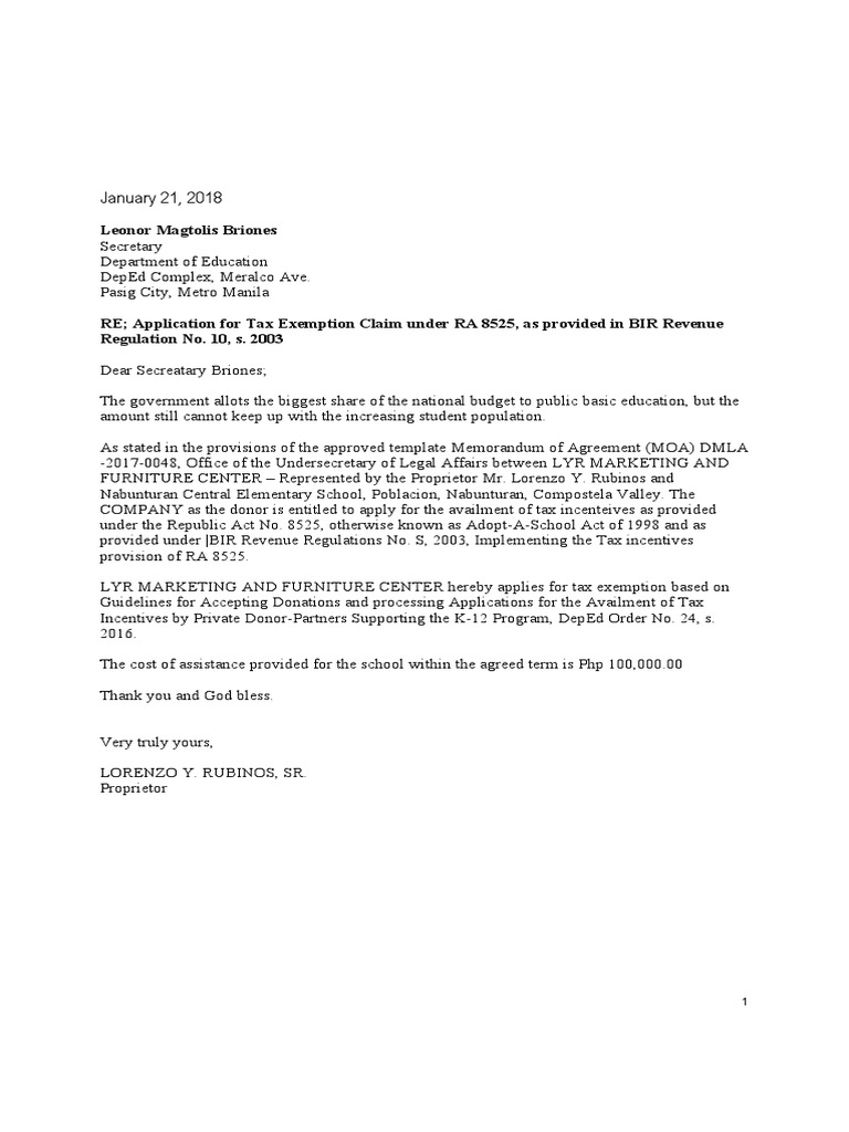 Sample Letter of Intent, Moa, Deed of Donation, Deed of Acceptance ...