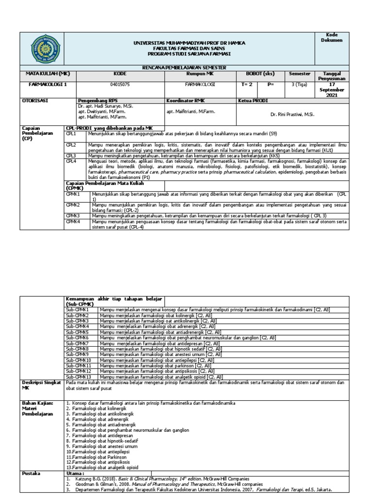 RPS Farmakologi 1 (2021) | PDF
