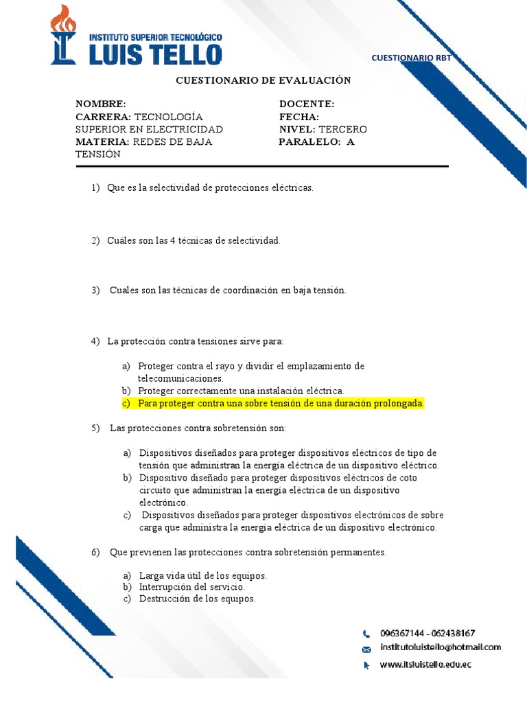 RBT Cuestionario 1 | PDF | Ingenieria Eléctrica | Electrónica