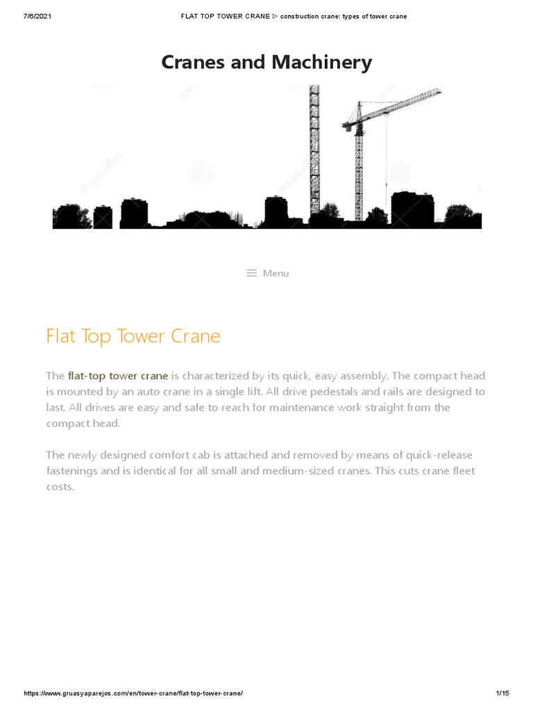 FLAT TOP TOWER CRANE Construction Crane - Types of Tower Crane | PDF | Crane (Machine ...
