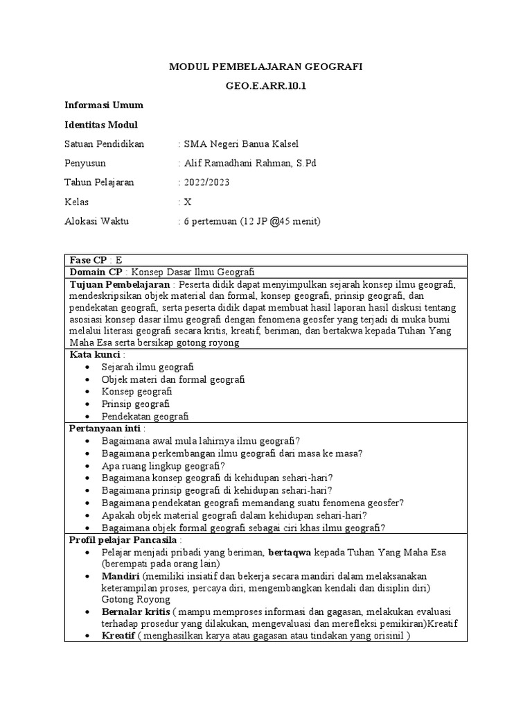 1 Modul Ajar Konsep Dasar Geografi | PDF