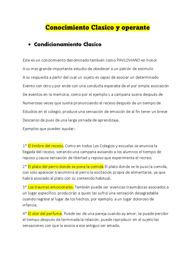 Conocimiento Clasico y Operante | PDF | Las emociones | Prueba (evaluación)