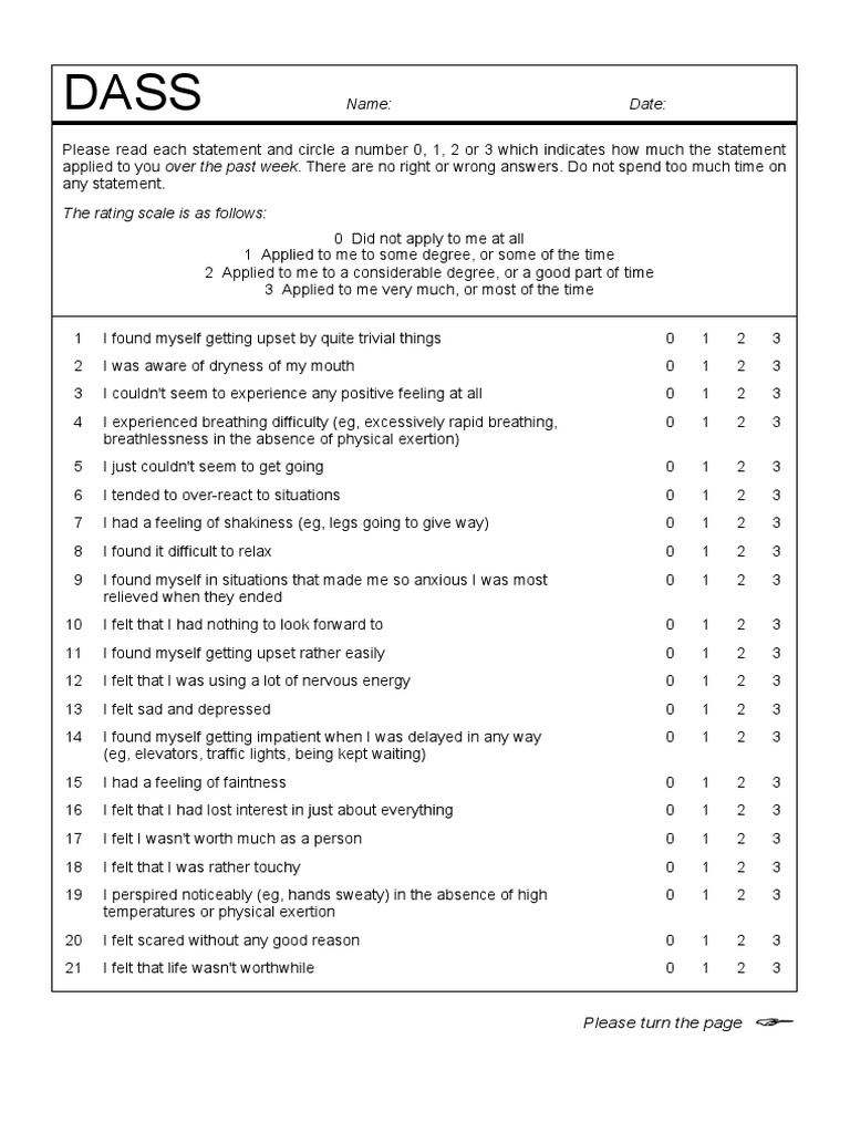 DASS Anxiety and Depression Scale | PDF | Psychological Concepts ...