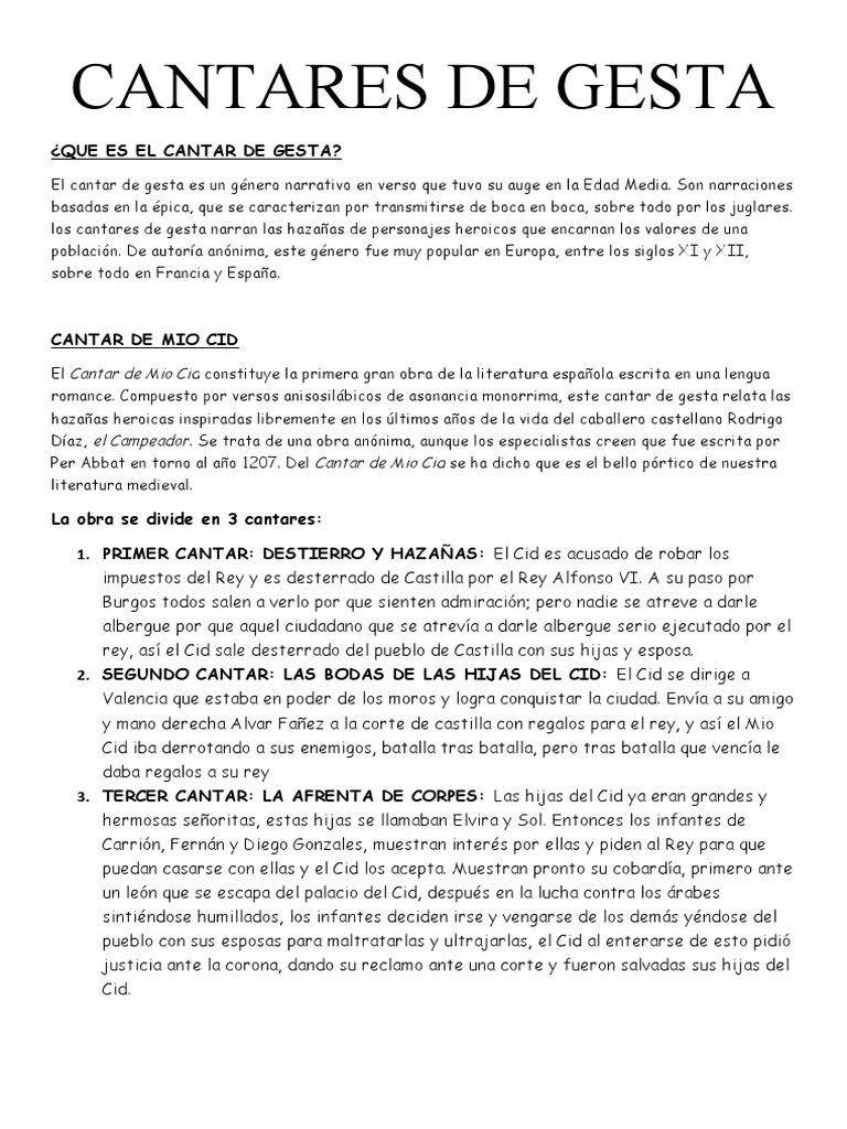 Cantares de Gesta | PDF