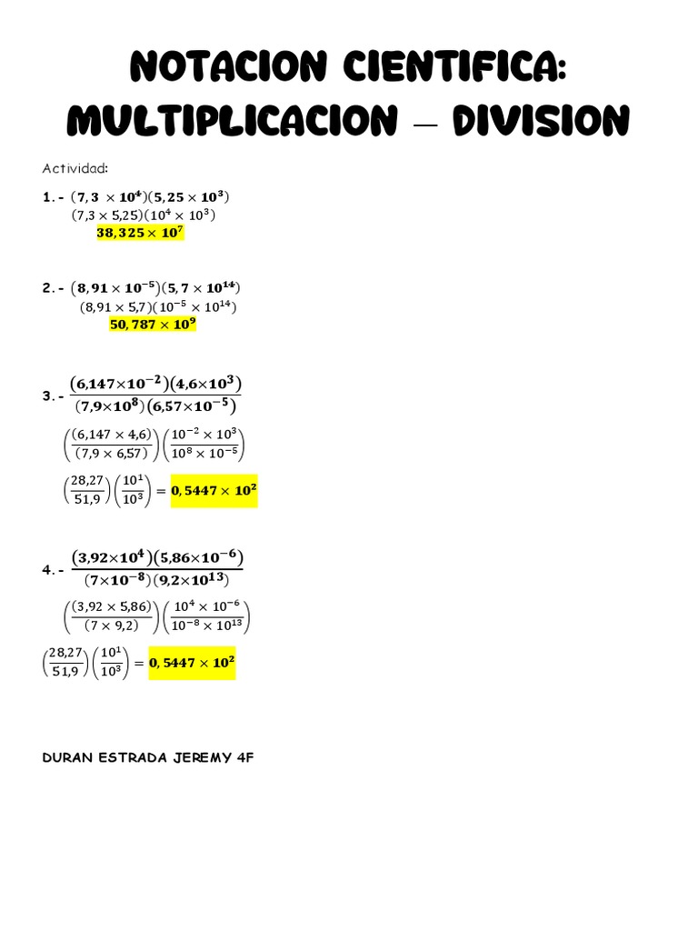 Sem 30 - Reto- Multiplicación - División de Notación Científica | PDF