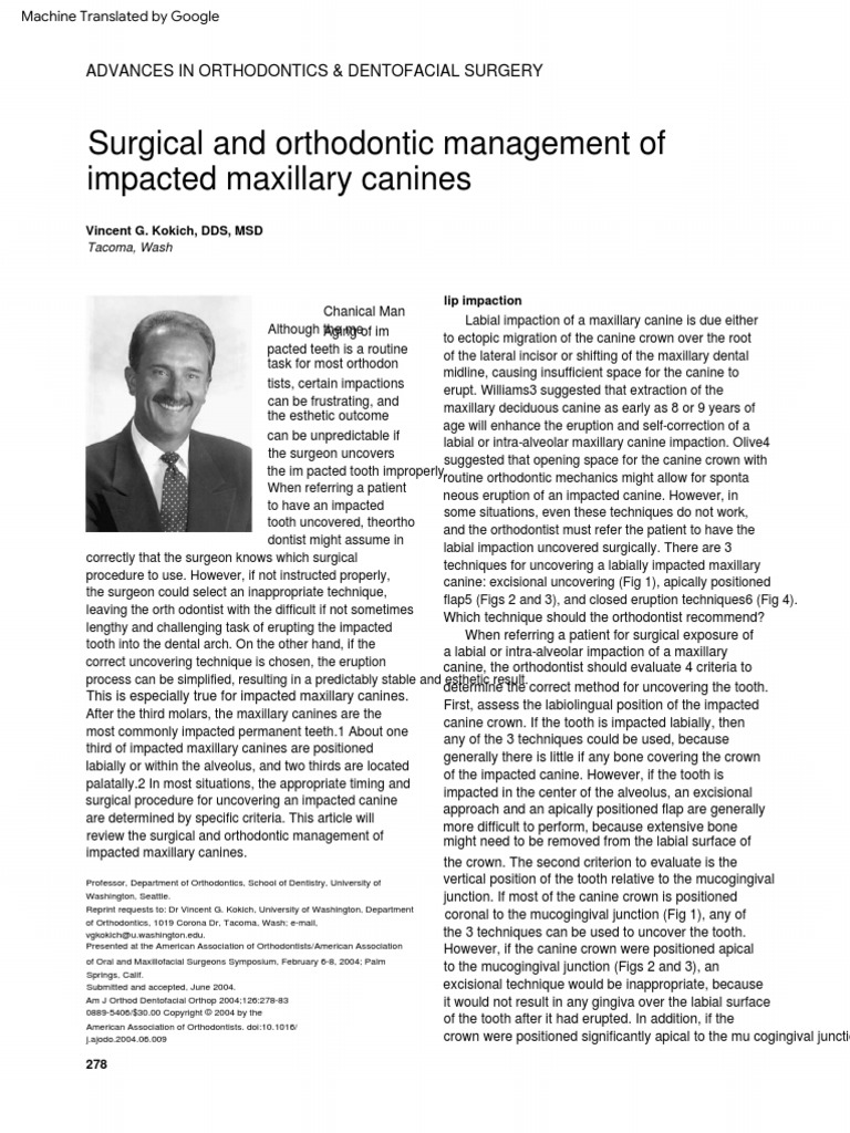 Surgical and Orthodontic Management of Impacted Maxillary Canines ...