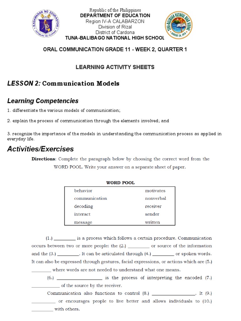 Communication Models for Grade 11 | PDF | Communication | Linguistics