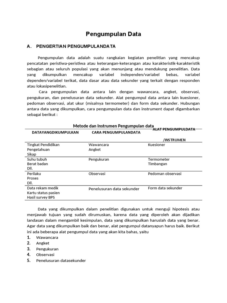 Pengumpulan Data, Olah Data Dan Penyajian Data | PDF