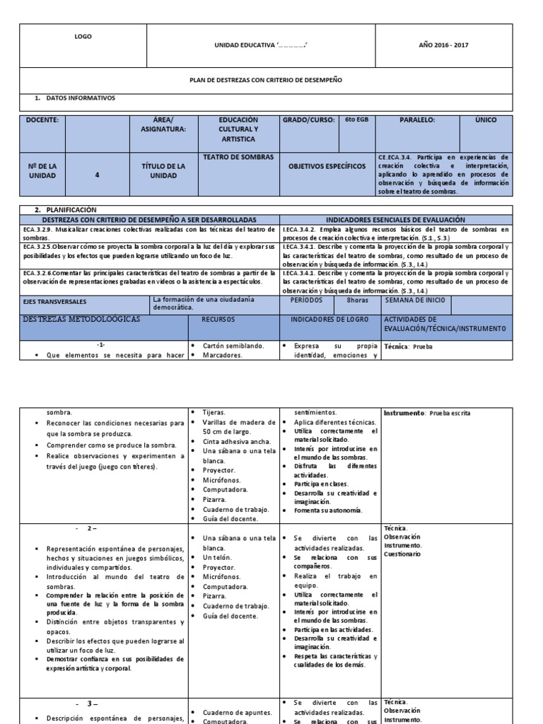 Plan Destrezas U4 | PDF | Teatro