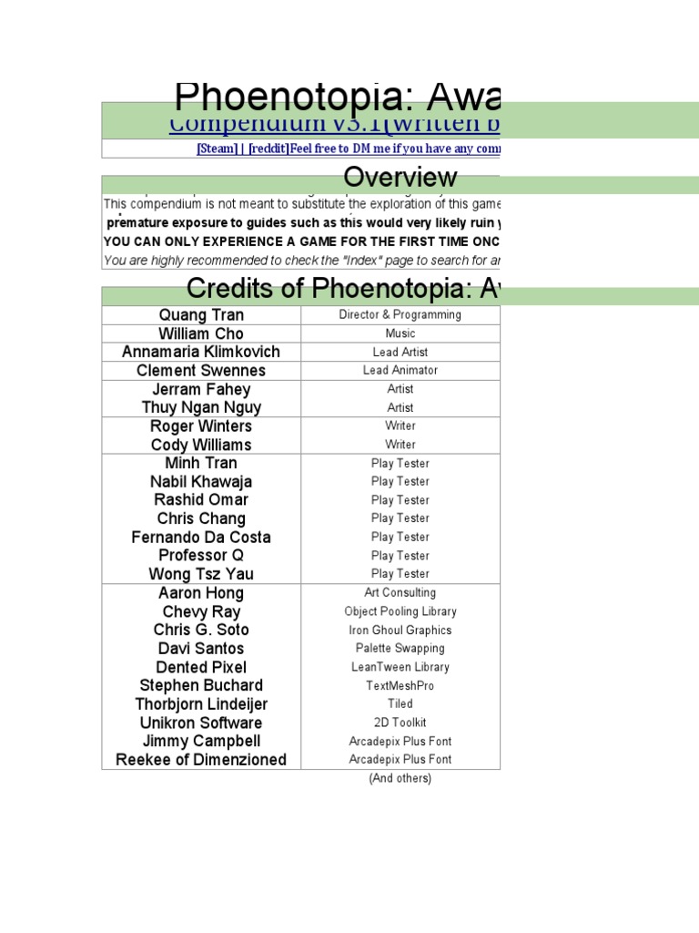 Phoenotopia Awakening - Compendium | PDF