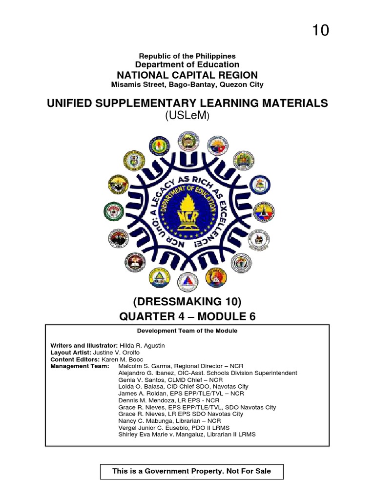 DRESSMAKING-10 Q4 Mod6 USLeM-RTP | PDF | Packaging And Labeling | Clothing