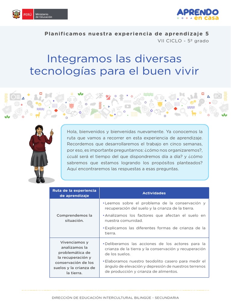 Aec5 Eib Andino Secundaria 5 Experiencia5 Presentacion Planificacion | PDF | Aprendizaje