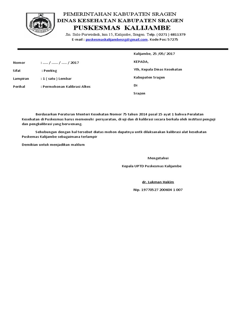 Surat Permohonan Kalibrasi | PDF
