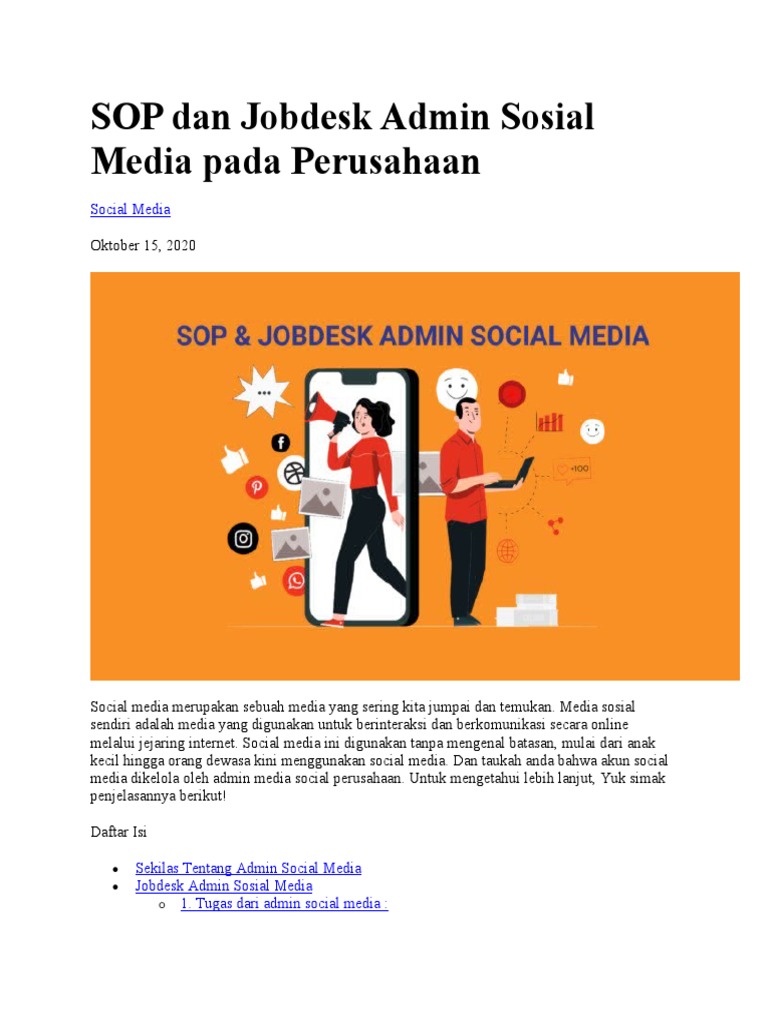 SOP Dan Jobdesk Admin Sosial Media Pada Perusahaan | PDF