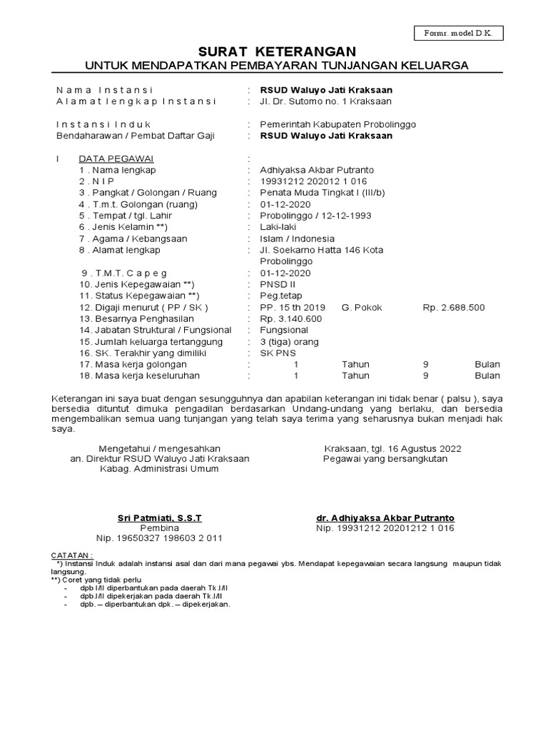 Form Model DK PNS Akbar | PDF