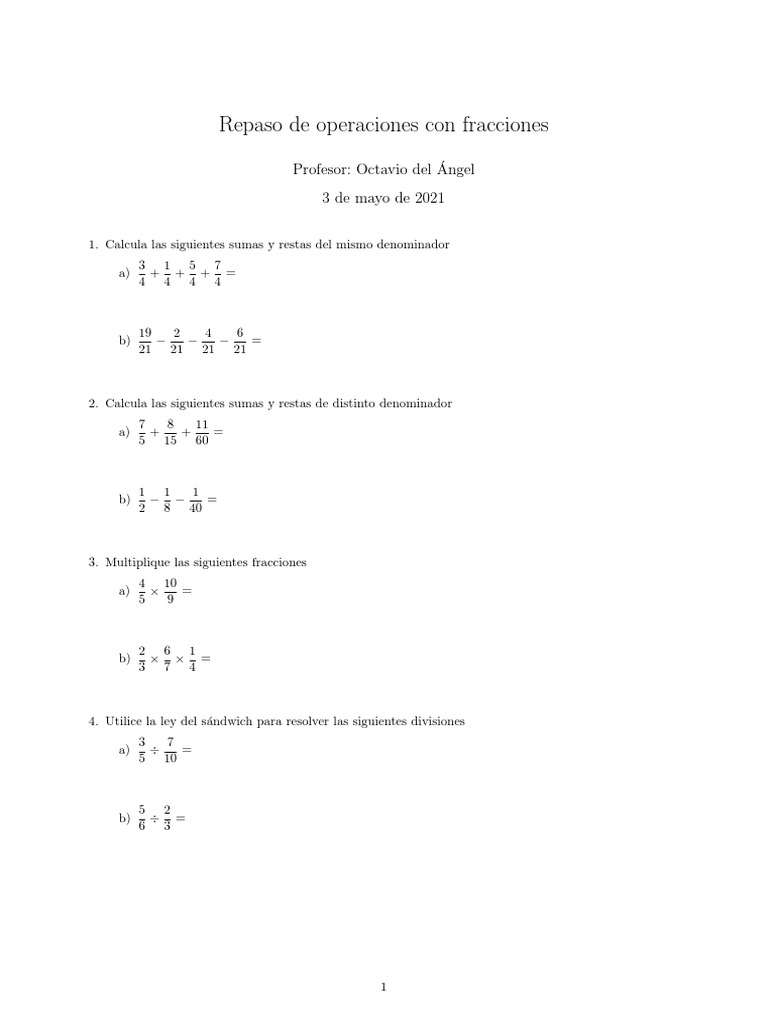 Operaciones con Fracciones: Ejercicios Prácticos | PDF