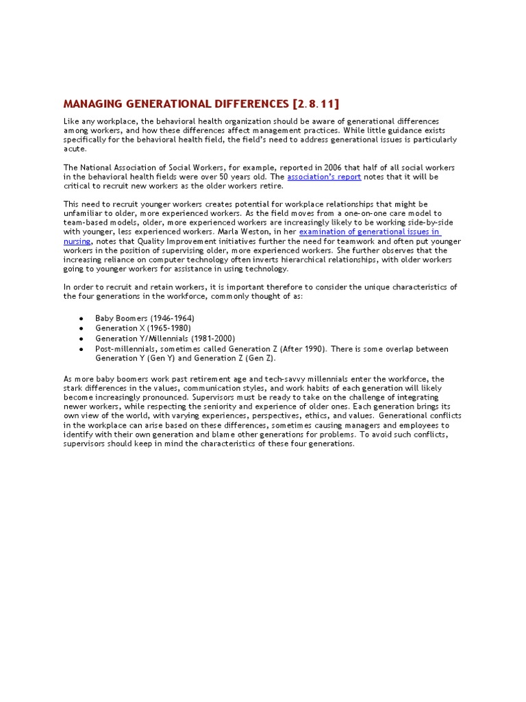 Managing Generational Differences | PDF | Millennials | Psychological ...