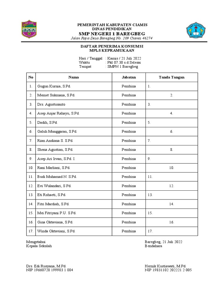 Daftar Hadir Pramuka | PDF