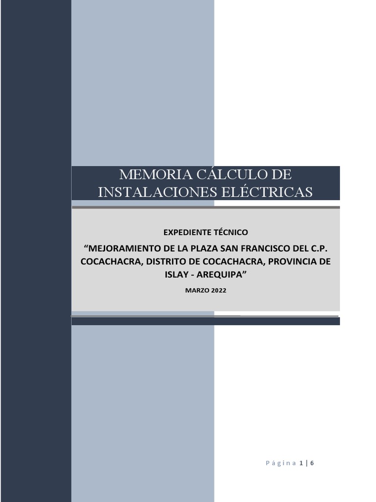 Memoria Cálculo de Instalaciones Eléctricas | PDF | Electricidad | Ingenieria Eléctrica