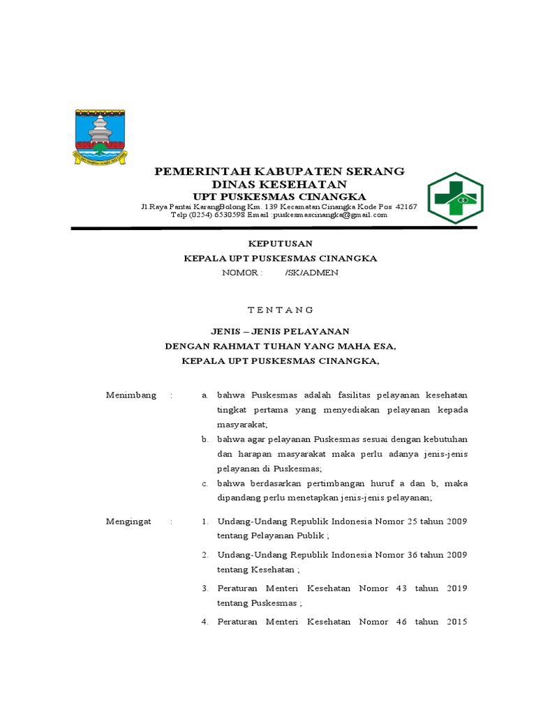 SK Jenis Jenis Pelayanan | PDF