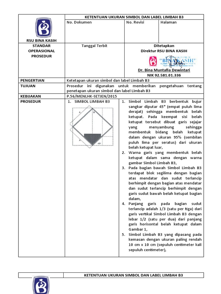 Standar Operasional Prosedur Penetapan Ukuran Simbol dan Label Limbah ...