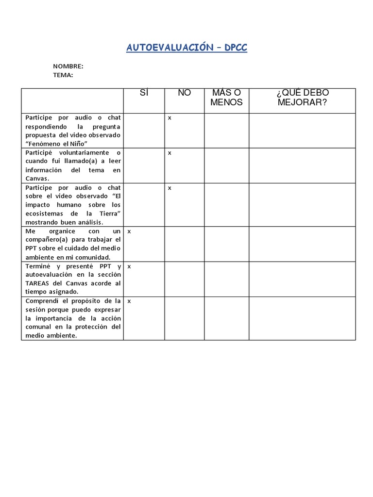 Autoevaluación - DPCC Cuidado Del Medio Ambiente | PDF