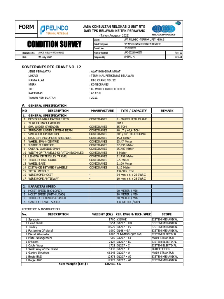 Lampiran 2. Survey Kondisi Dan Local Part Identification | PDF | Crane ...