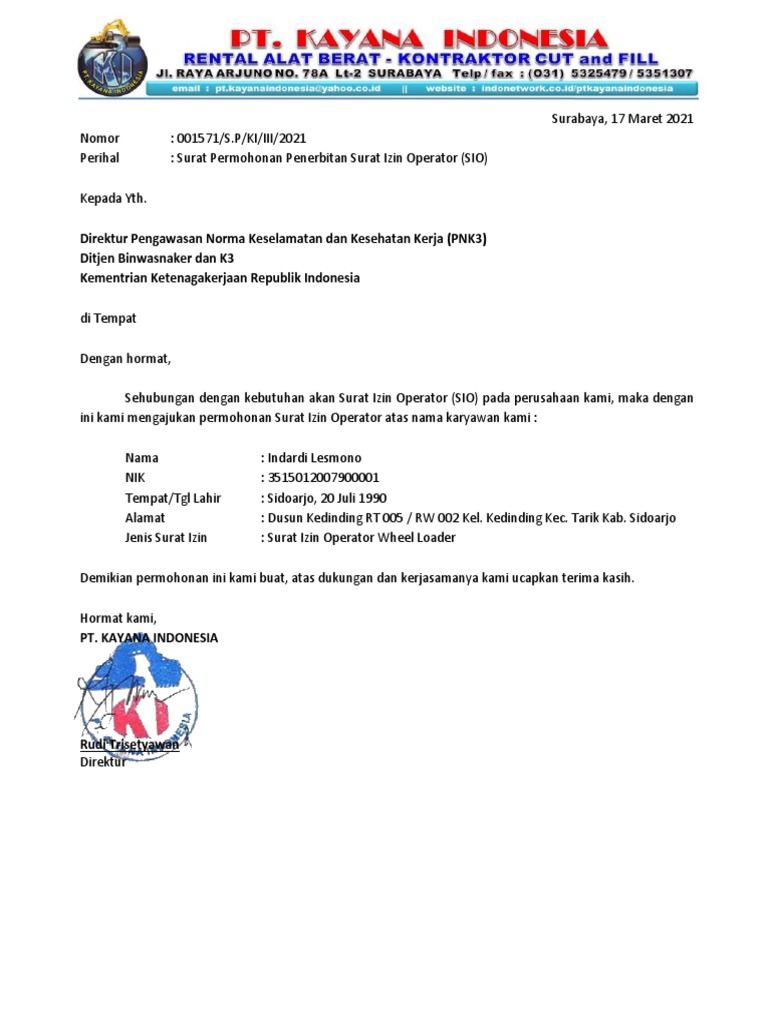 Surat Pengantar Sio - Indardi | PDF