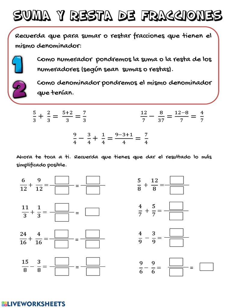 Suma y Resta de Fracciones Simplificadas | PDF