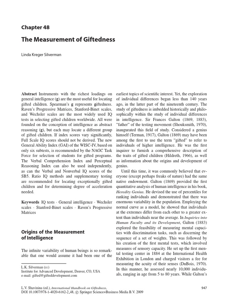 The Measurement of Giftedness | PDF | Wechsler Adult Intelligence Scale ...